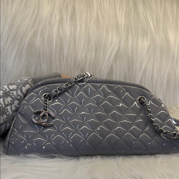 CHANEL | Bags | Chanel Gray Quilted Shoulder Bag With Chain Straps ...